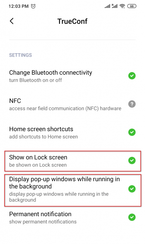 TrueConf mobile application permissions