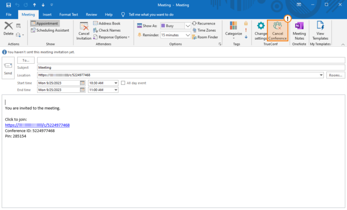 How to create a TrueConf meeting for an Outlook event