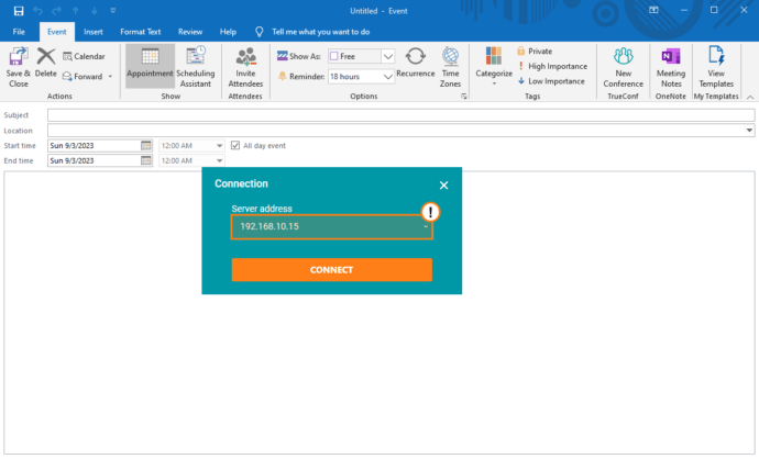 How to create a TrueConf meeting for an Outlook event