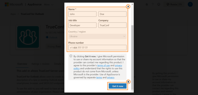 How Outlook users can install TrueConf add-on